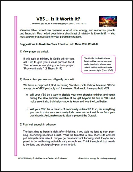 Vacation Bible School Ministry Manual Download – Ministry Tools ...