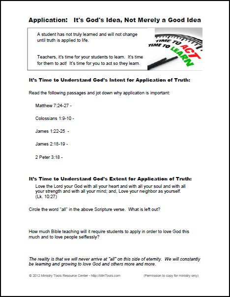 Bible Lesson Application is God's Idea Not Head Knowledge – Ministry ...